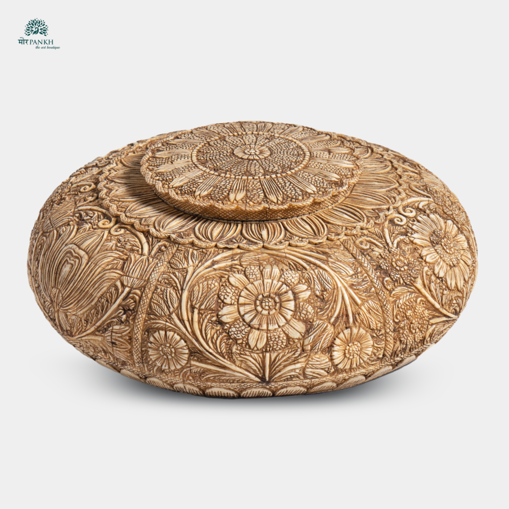 Hand-carved Round Wood and Camel-Bone – morpankhdecor.com