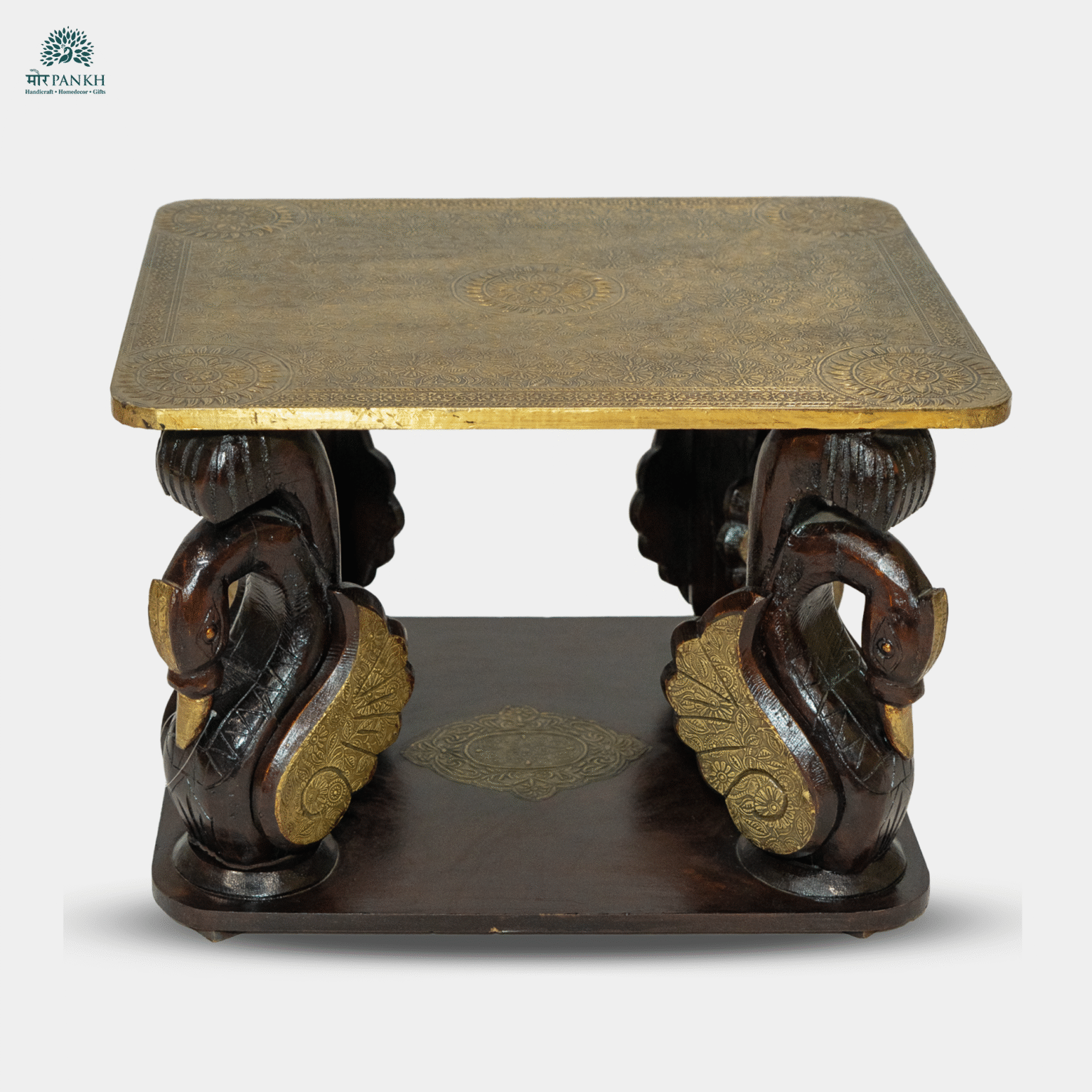 Handcrafted Wooden and Brass Sheet Coffee Table featuring Floral ...