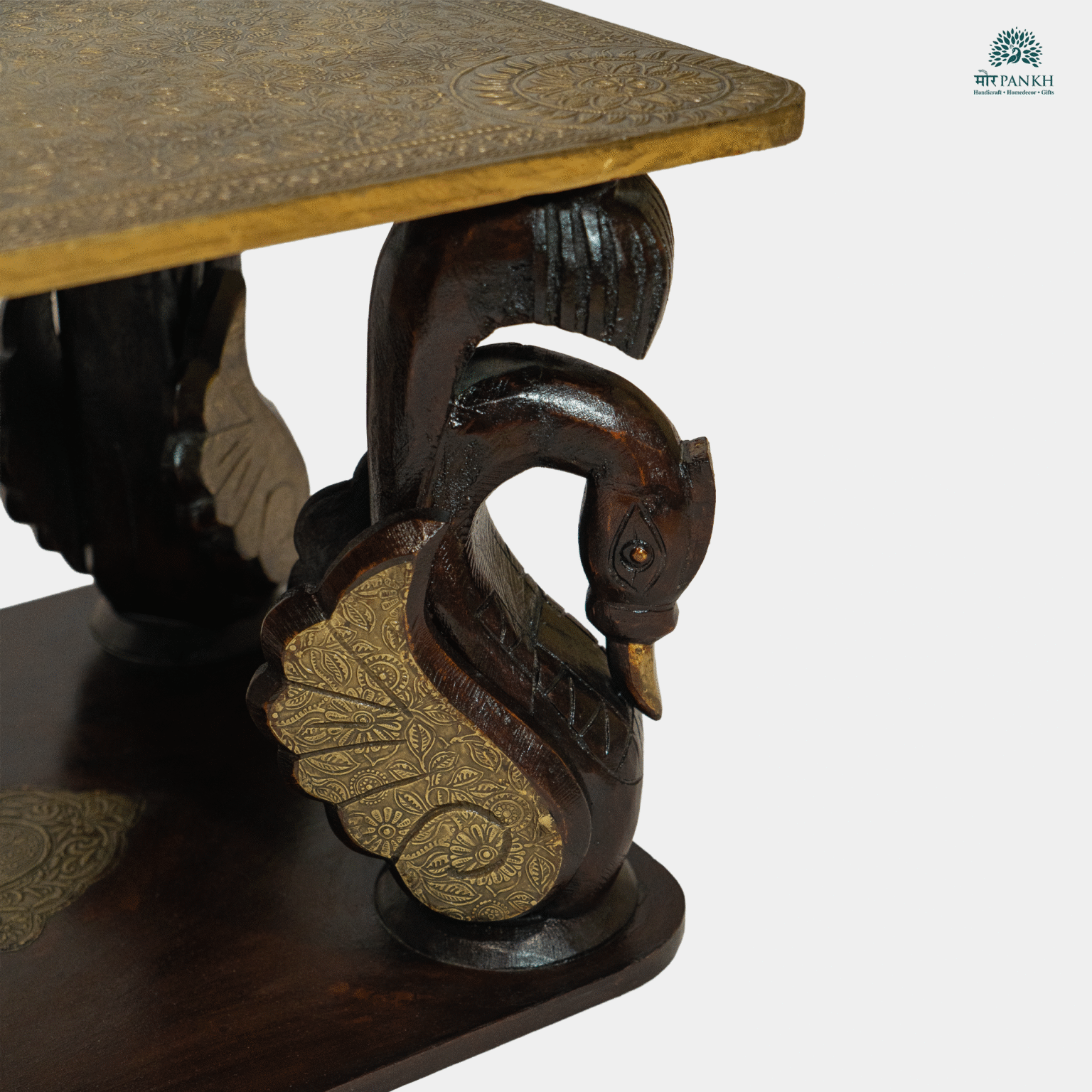 Handcrafted Wooden and Brass Sheet Coffee Table featuring Floral ...